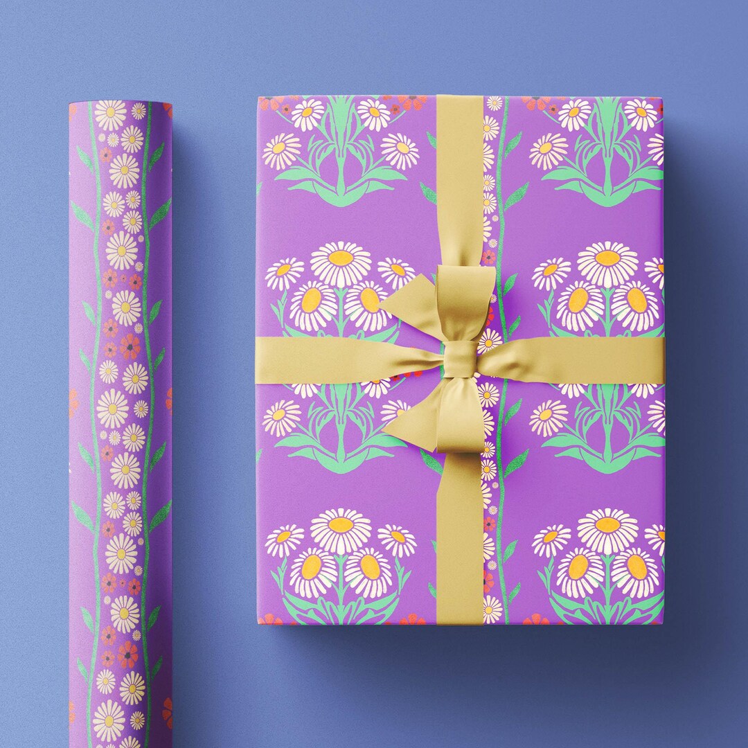 Preppy Wrapping Paper Roll, Purple Holiday Gift Wrap, Vintage Inspired ...