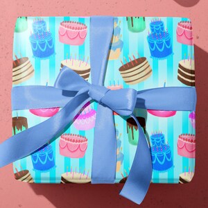 Funny Wrapping Paper Roll With Cute Cake Print and Stripes Design ...