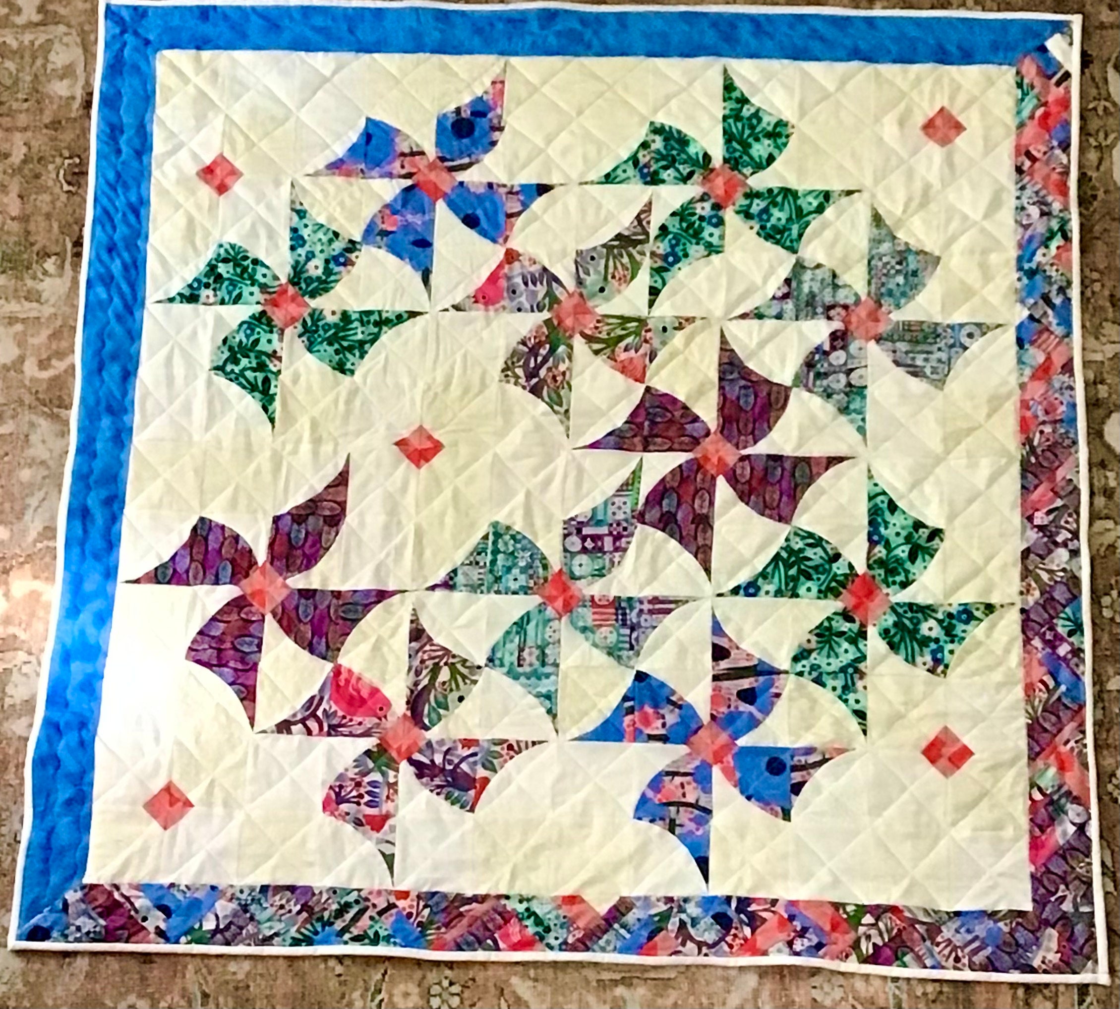 Pinwheel Baby Quilt,modern Blue Baby Shower Gift,46 Inch Square Crib ...