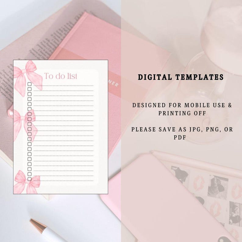 Pink Bow To-do List Template | Aesthetic Printable Daily Planner | Cute ...
