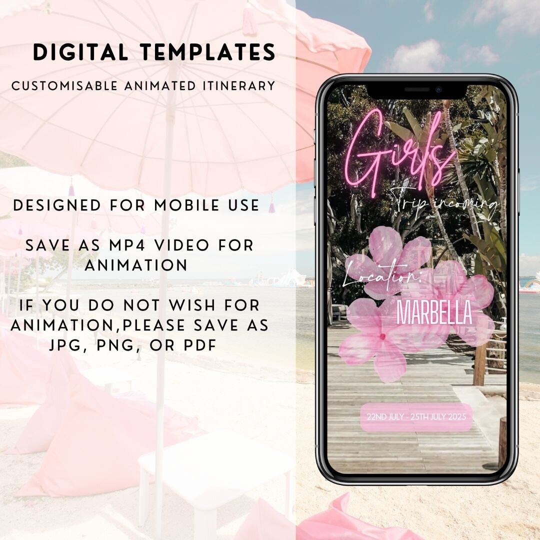 Animated Girls Trip Itinerary – Digital Travel Schedule, Vacation ...