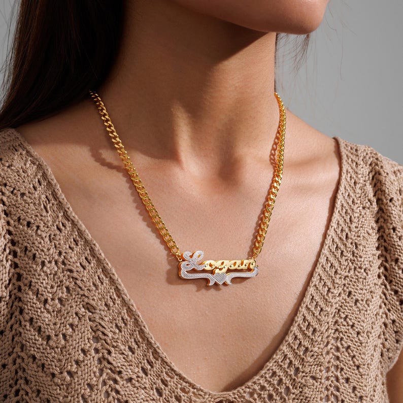 Personalized Name Necklace, Two-tone Custom Letter Jewelry - Etsy