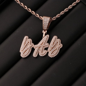 Ice Crystal Custom Large Cursive Letter Pendant With Rope Chain, Custom ...