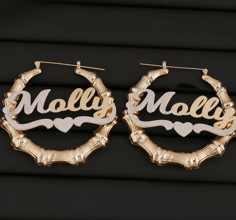 Custom Name Bamboo Hoop Earrings, Personalized Jewelry - Etsy