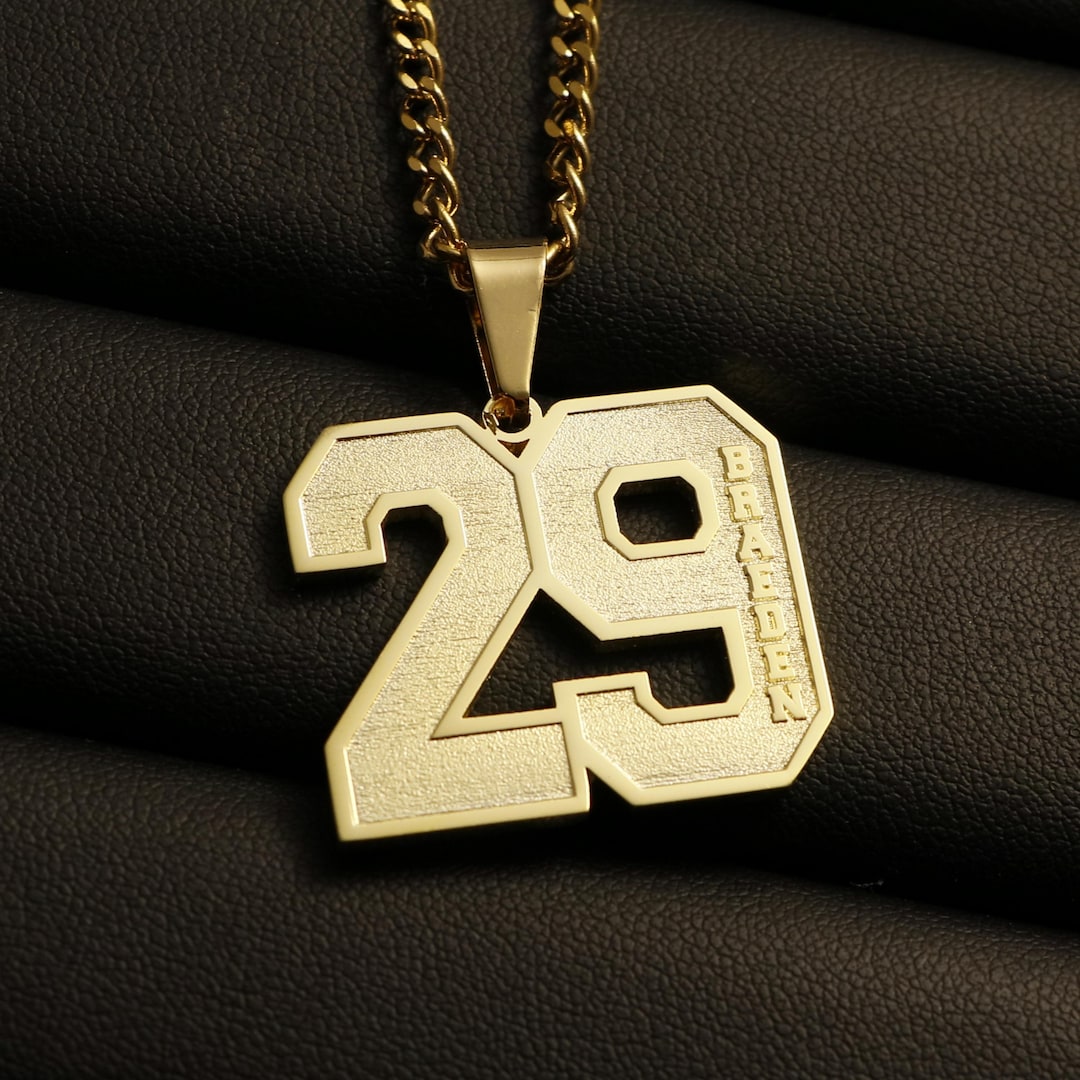 Custom Engraved Number Necklace With Chain, Personalized Sport Number ...