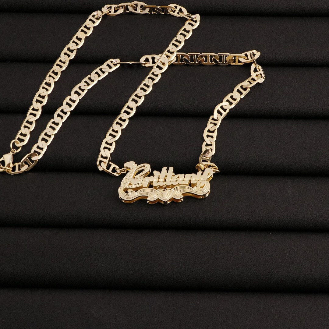 Double Name Plate ,3D Name Necklace, Gold Diamond Name Necklace, Double ...