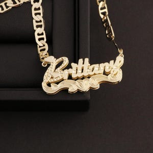 Double Name Plate ,3D Name Necklace, Gold Diamond Name Necklace, Double ...