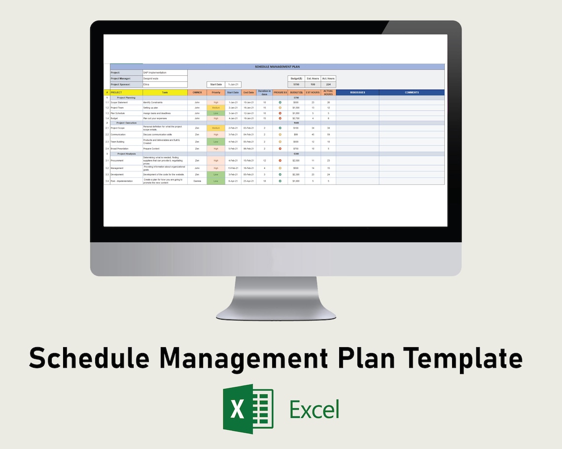 Schedule Management Plan Template, Fully Editable MS Excel, PMP ...