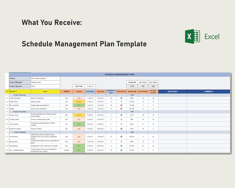 Schedule Management Plan Template, Fully Editable MS Excel, PMP ...