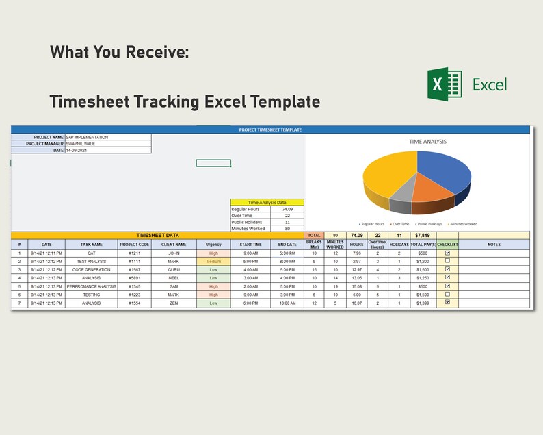 Timesheet Tracking Excel Template, Excel Payroll Timesheet, Employee ...