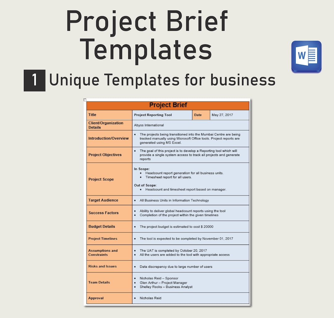 Editable Project Brief Template, Creative Process, Professional MS Word ...