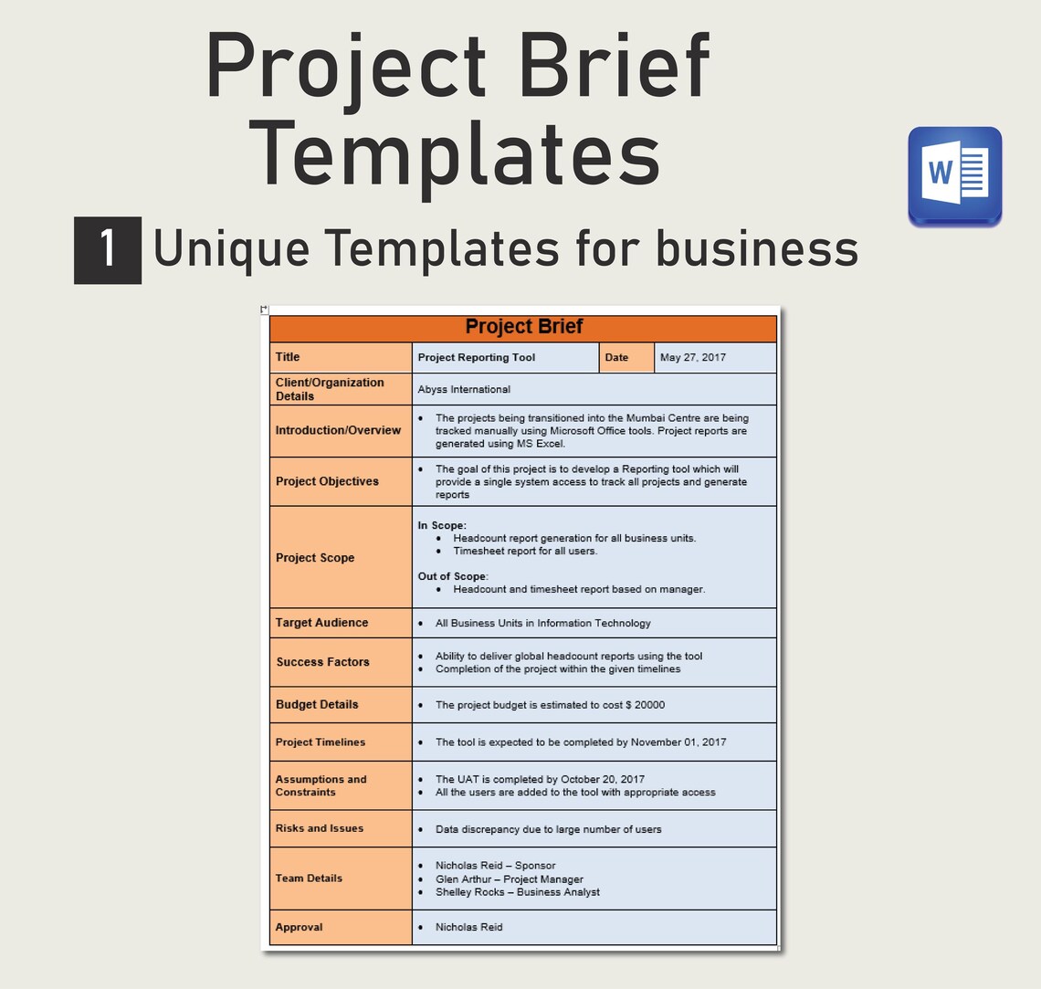 Editable Project Brief Template, Creative Process, Professional MS Word ...