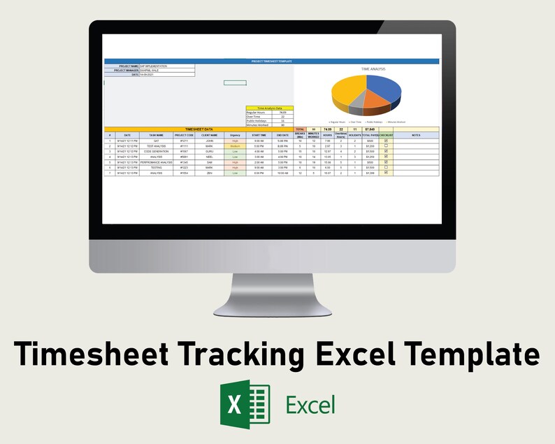 Timesheet Tracking Excel Template, Excel Payroll Timesheet, Employee ...