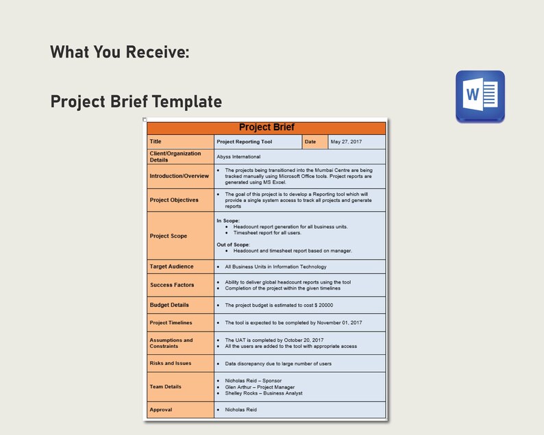 Editable Project Brief Template, Creative Process, Professional MS Word ...