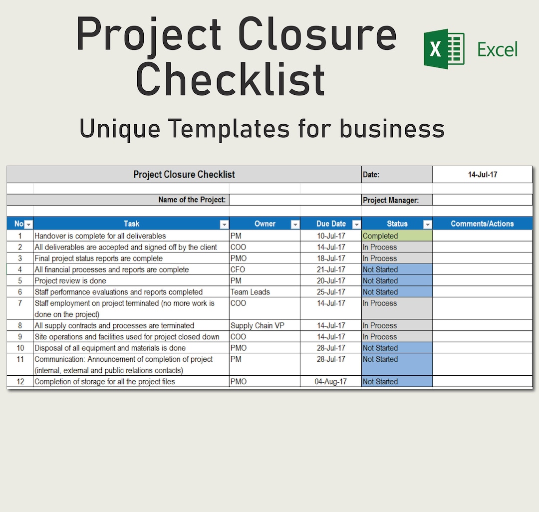 Project Closure Checklist, Project Closure Report Template, Excel, Task ...