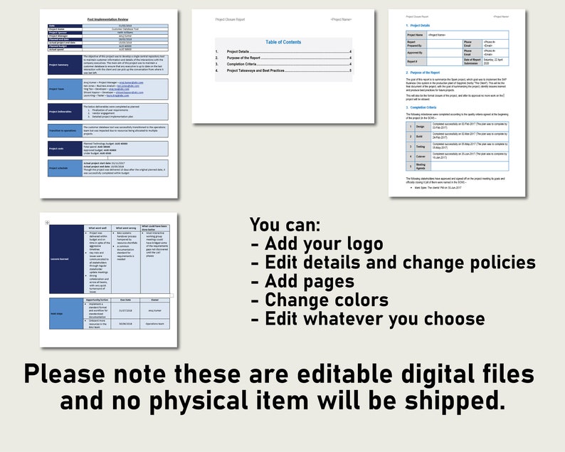 Editable Project Closure Template, Project Management, Project ...