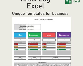 Project Management Raid Log, Risk Tracker, Actions Log, RACI, PMO Tracker, Task Tracker Excel ...