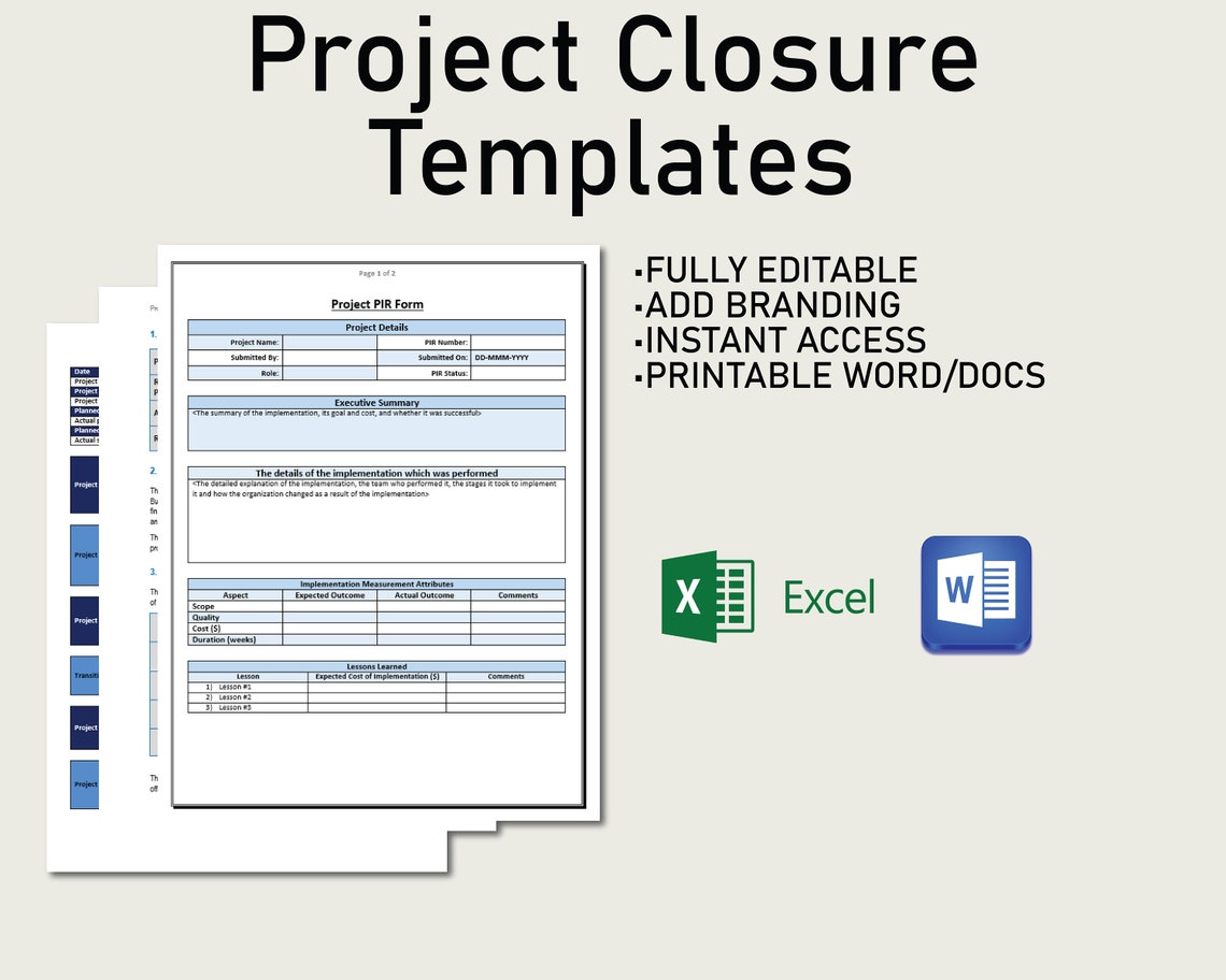 Editable Project Closure Template, Project Management, Project ...