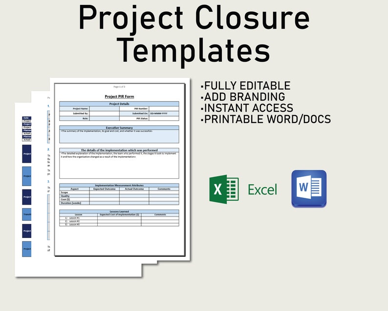 Editable Project Closure Template, Project Management, Project Execution, Project Monitoring ...