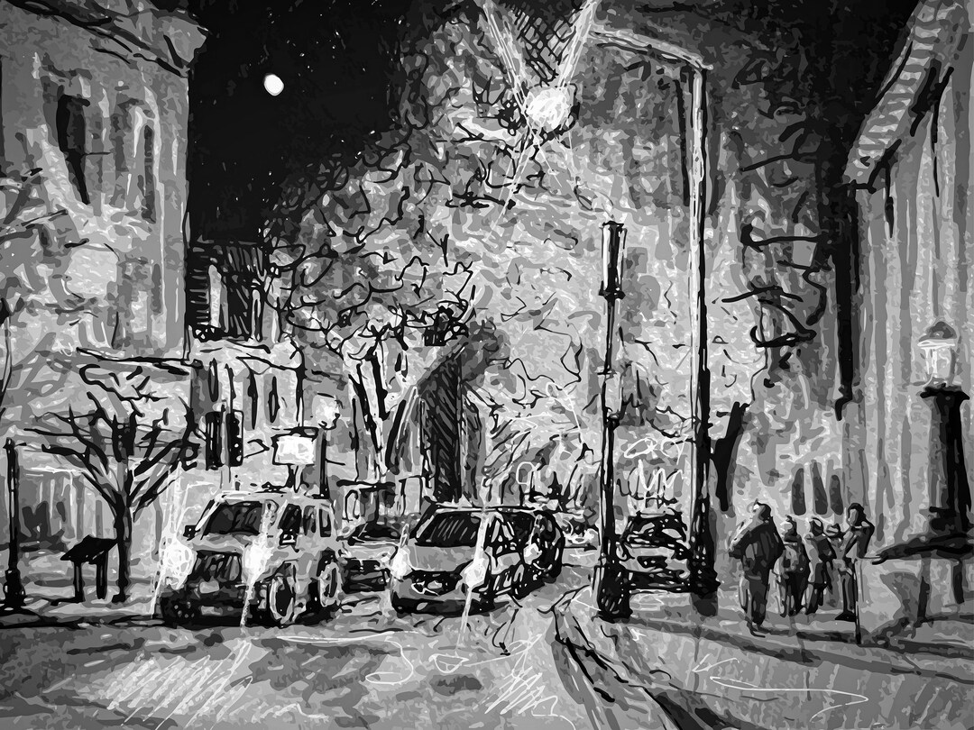 Winter Night Drawing, Print, Poster, Wall, Fredrick Maryland - Etsy