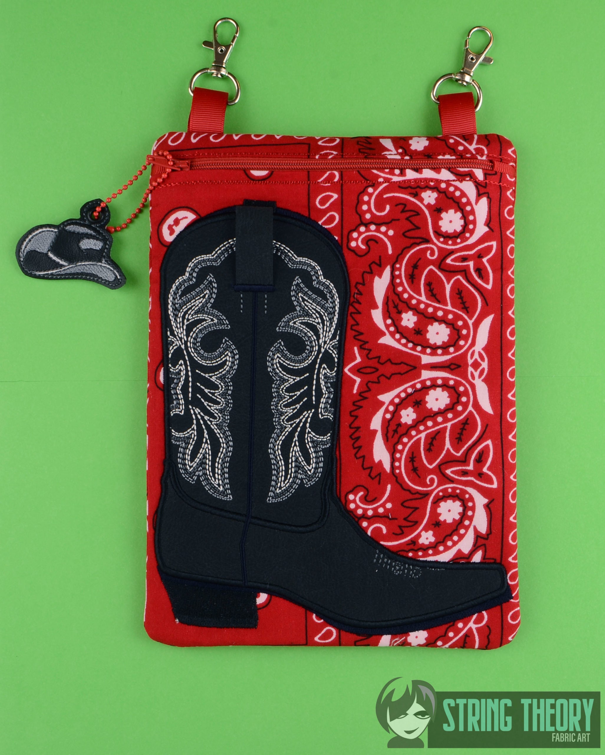 Cowboy Boot Appliqué Fully Lined Zip Bag With Dangle ITH Zip Bag 7x11 ...