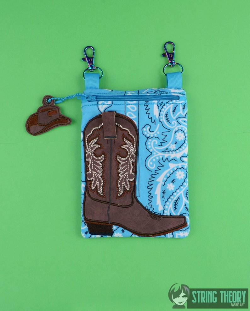 Cowboy Boot Appliqué Fully Lined Zip Bag With Dangle ITH Zip Bag 5x7 ...