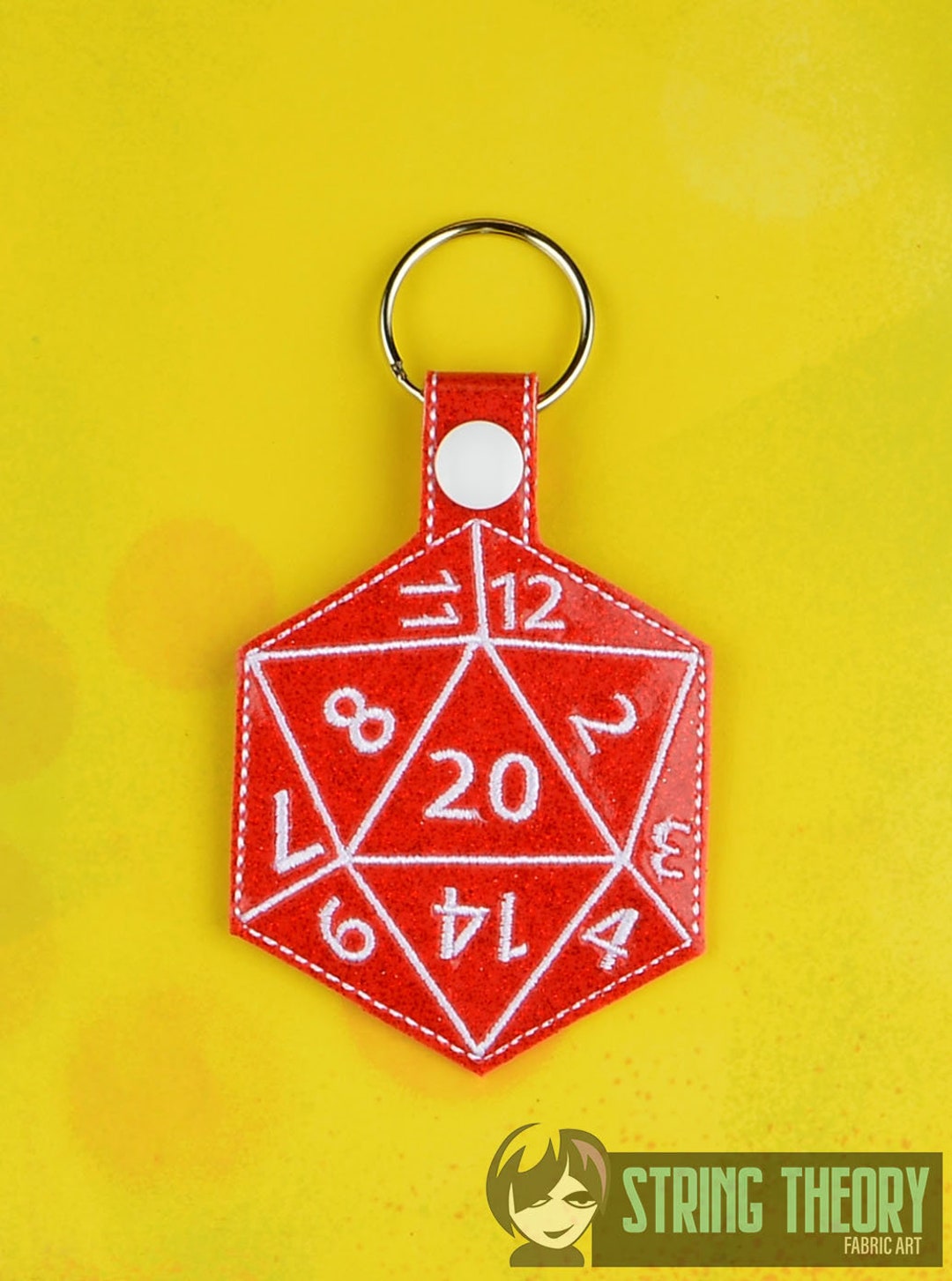 D20 Dice ITH in the Hoop Snap Tab Key Fob 4x4 Hoop Machine Embroidery ...