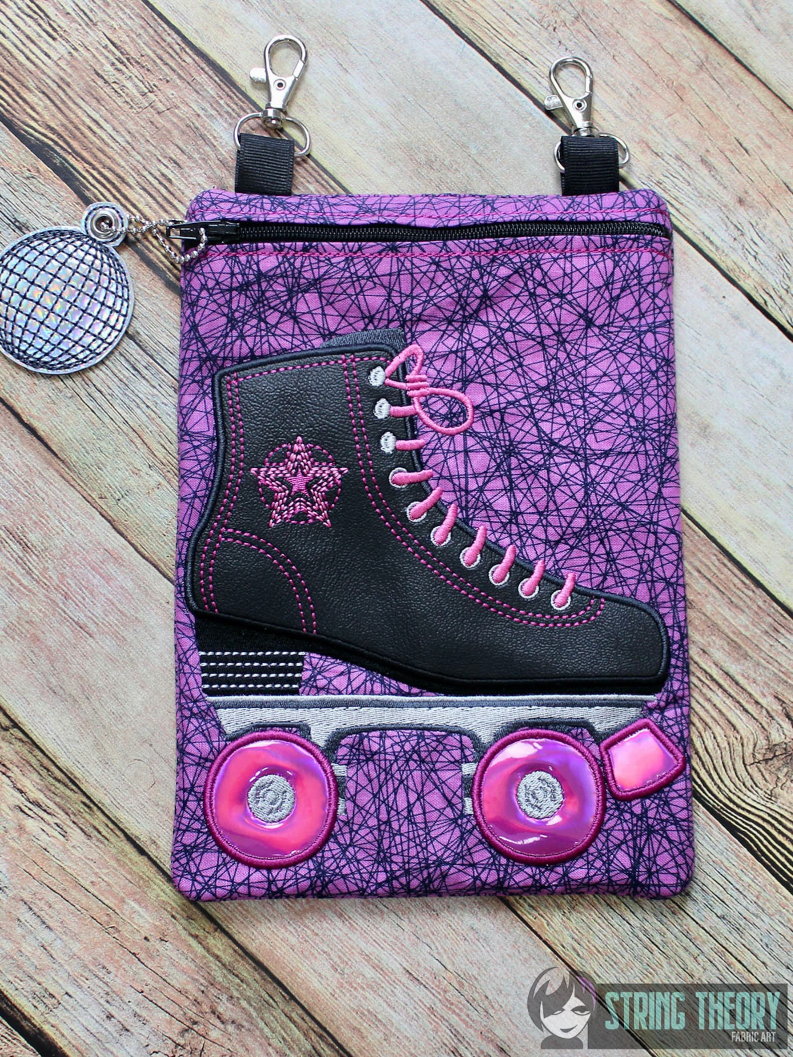 Roller Skate Fully Lined Zip Bag With Dangle ITH Zip Bag 6x10 Hoop ...