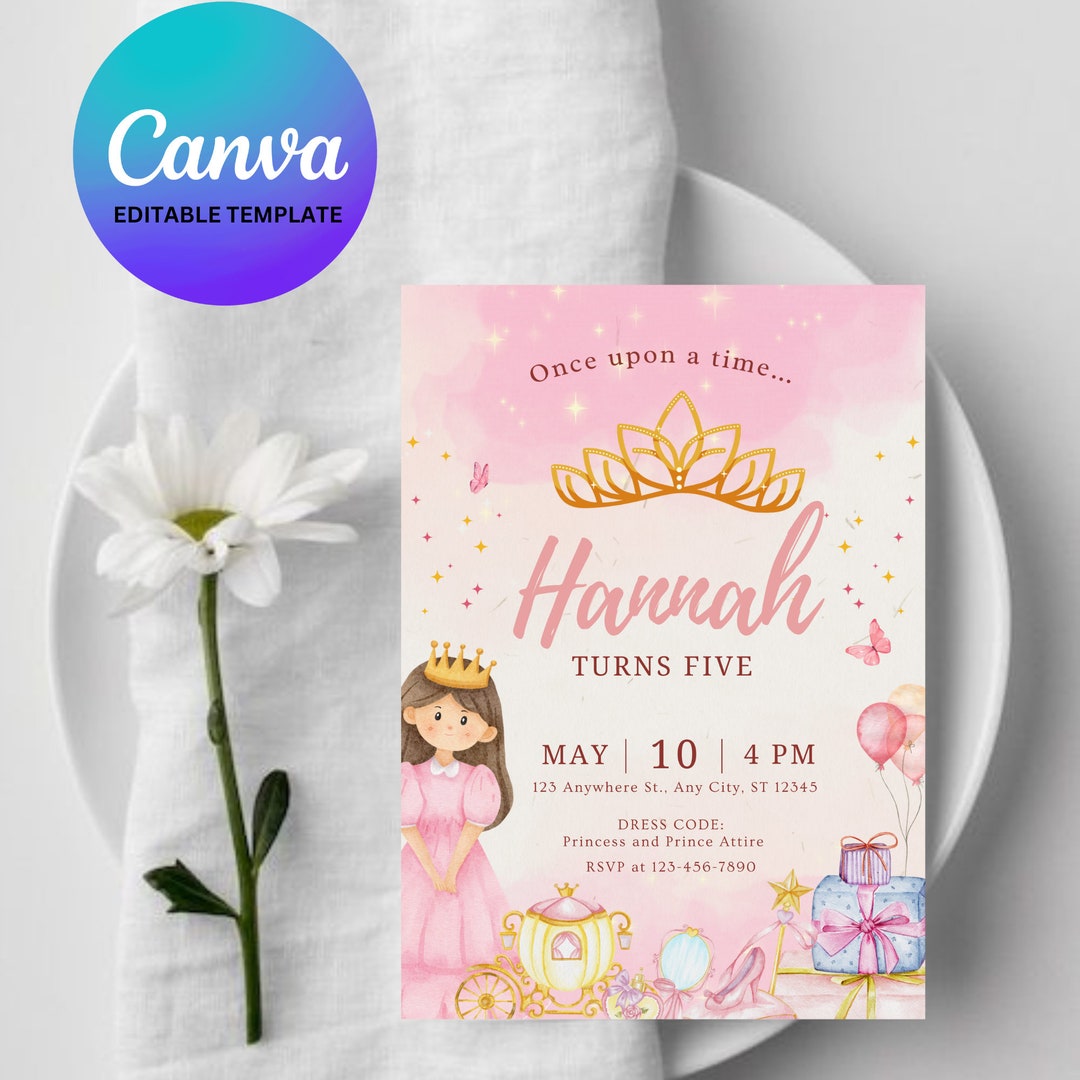Pink Princess Birthday Party Invitation for Girls - Etsy