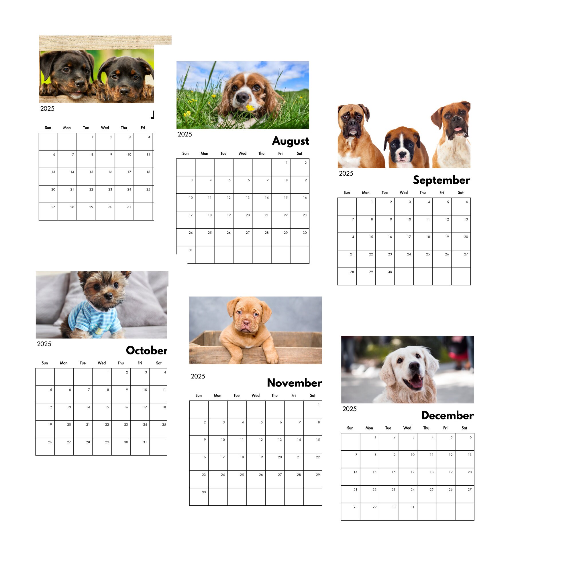 Digital Printable Calendar Monthly 2024-2025 Dog Theme Digital Download ...