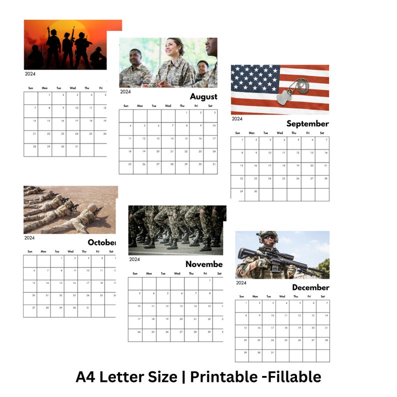 18-month Military Tribute Printable Calendar 2024-2025 | Patriotic ...