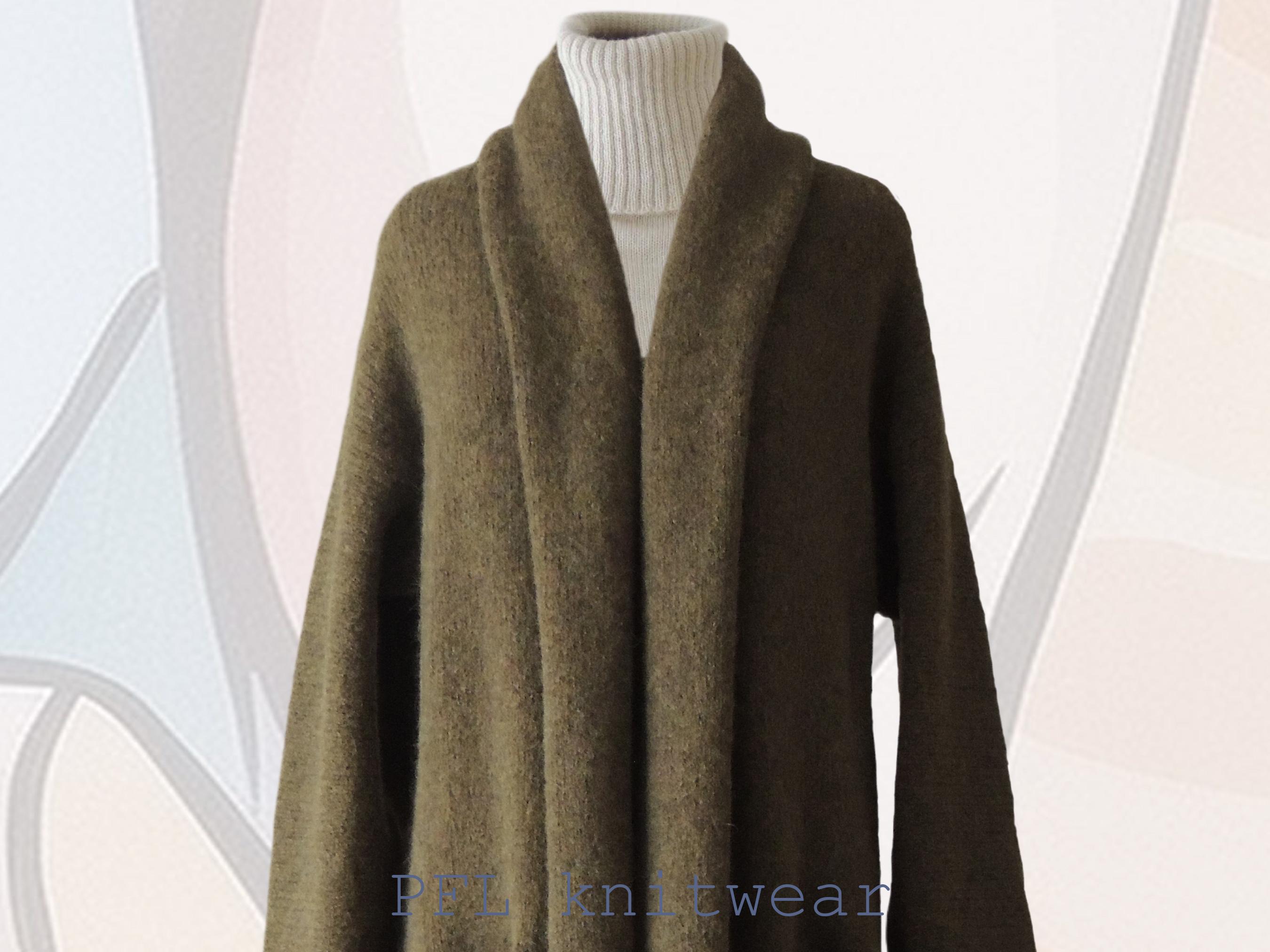 Capote Coat, Alpaca Blend Felted, Military Green, Cardigan Hand Knitted ...