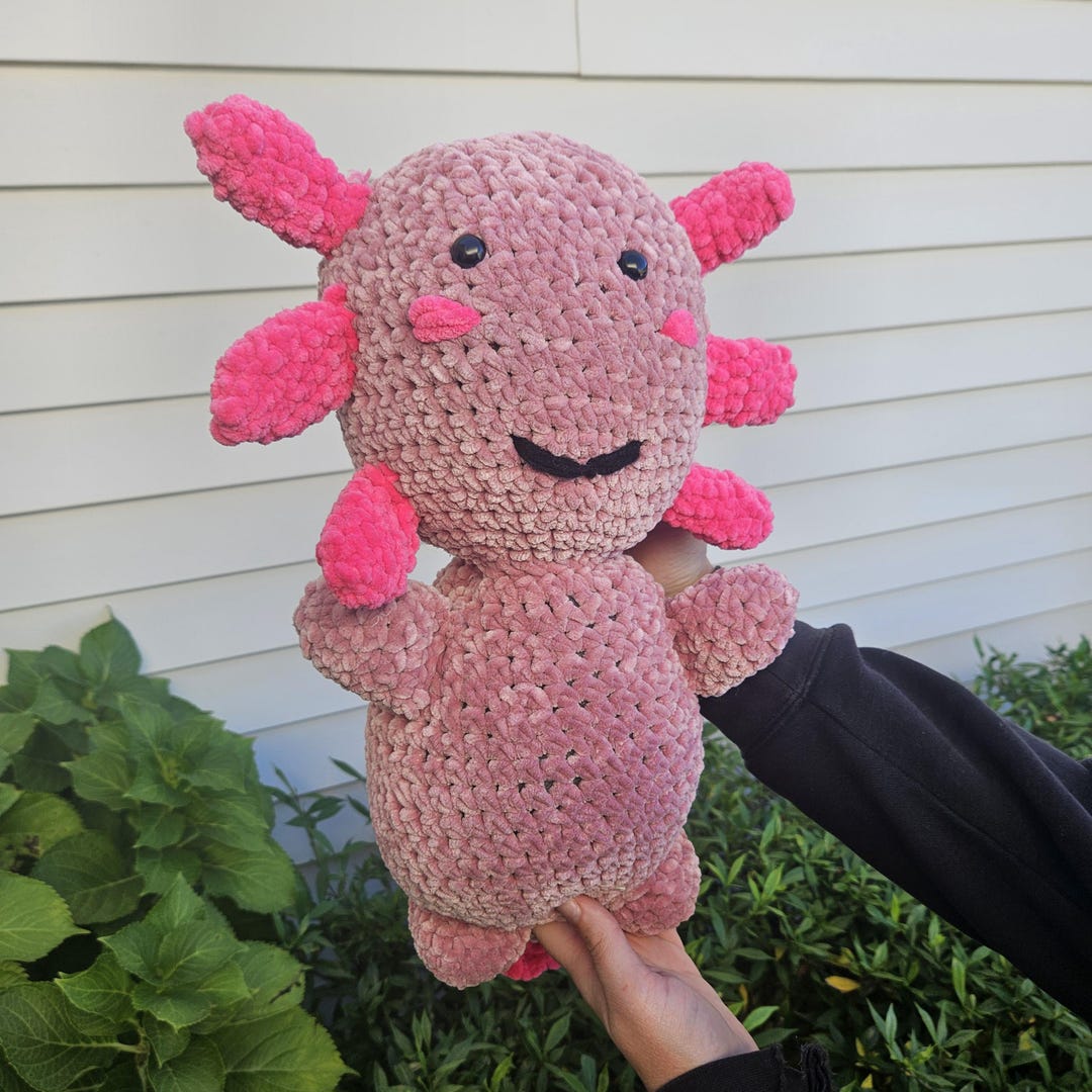 Crocheted Axolotl Plush – Large Handmade Stuffed Animal, Soft Chenille ...