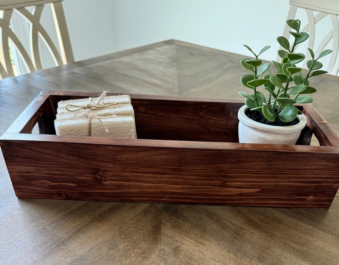 Red Mahogany Stained Wooden Box With Handles: Rustic Centerpiece - Etsy