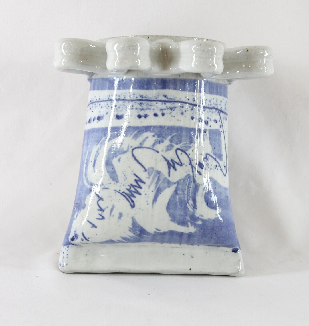 Hage California Art Pottery Hanging Wall Pocket Blue Abstract Hand ...