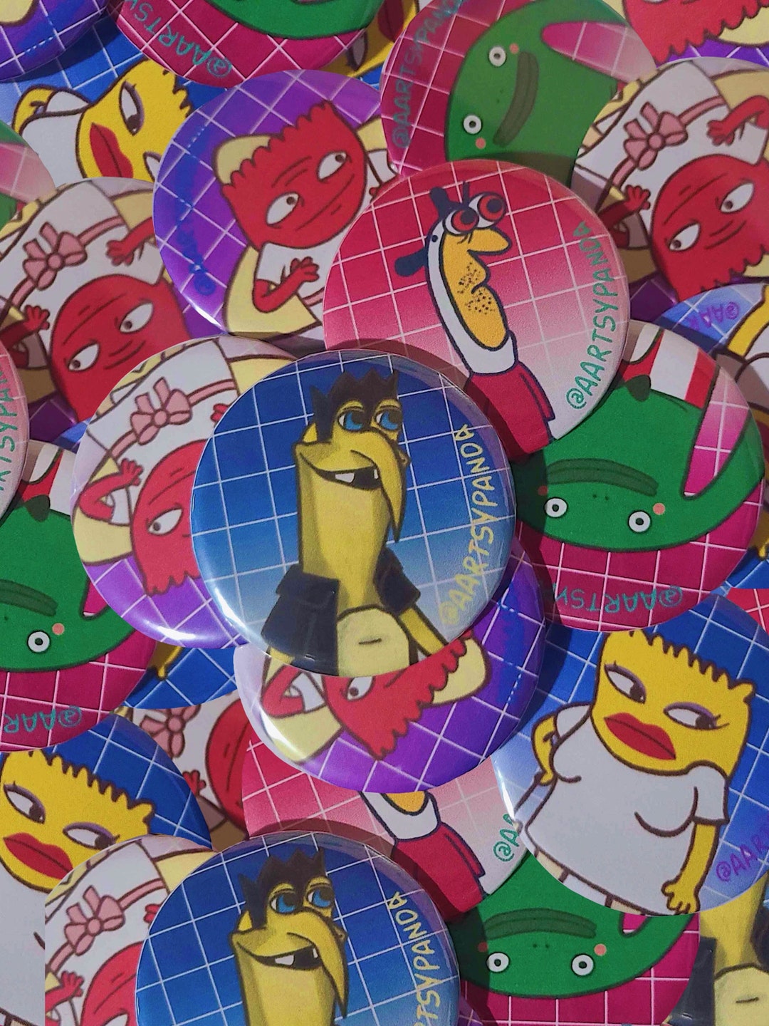 Smiling Friends Buttons/ Pin Set (mr.frog, Mustard, Ketchup, DJ Spit ...