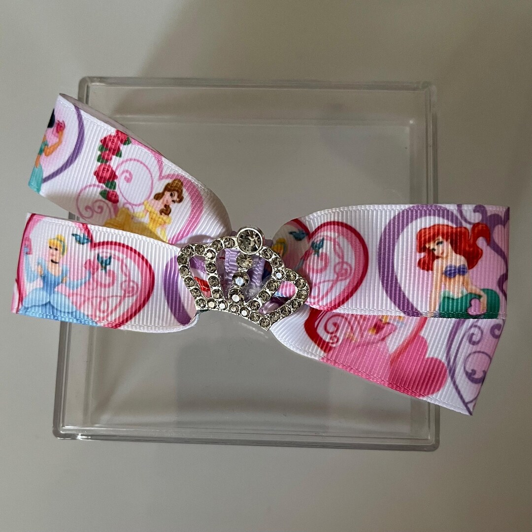 Hair Bow - Girls Disney Princesses Pink Tiara Rhinestone Ariel ...