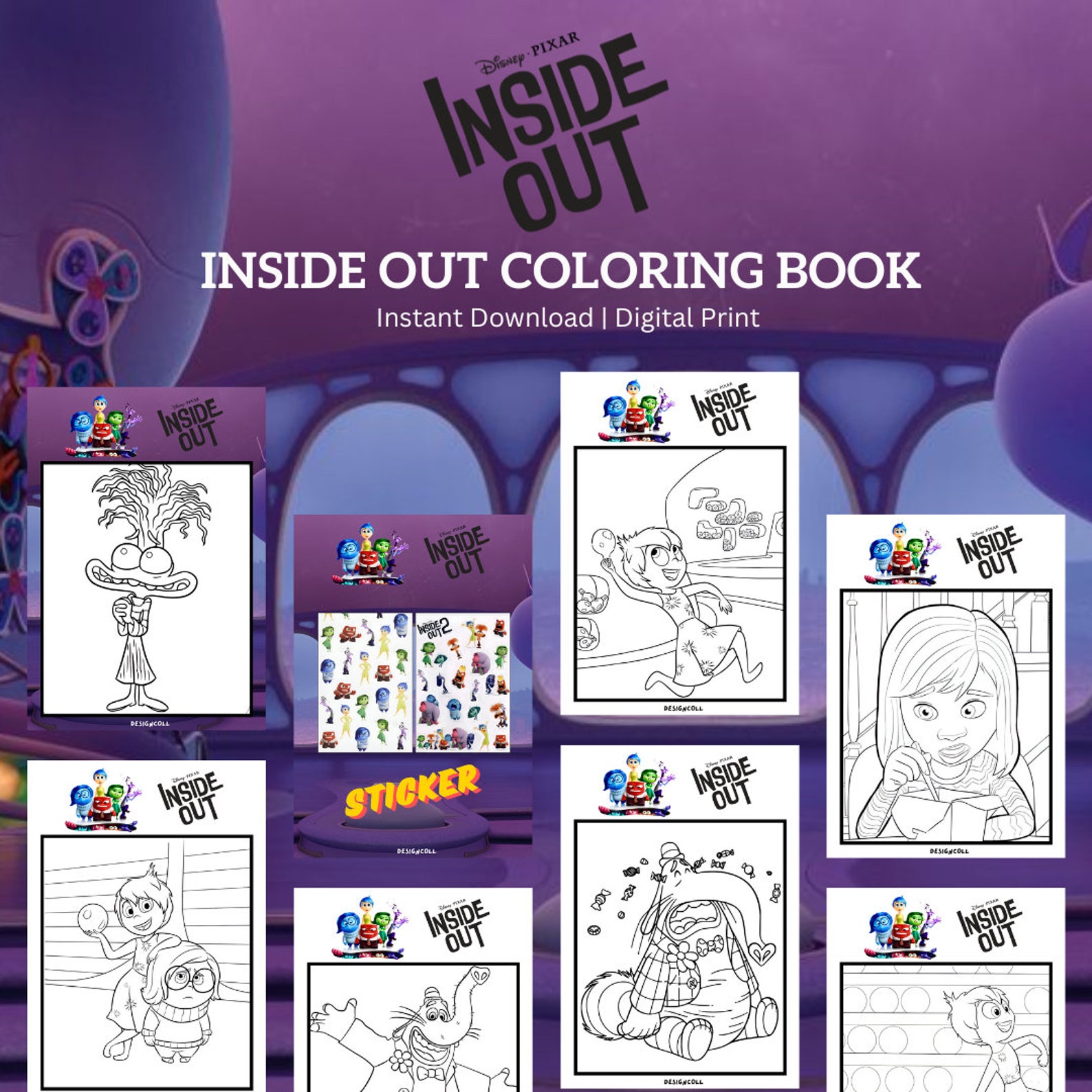 Inside Out Coloring Book: Cartoon Art, Creative Designs (PDF) - Etsy