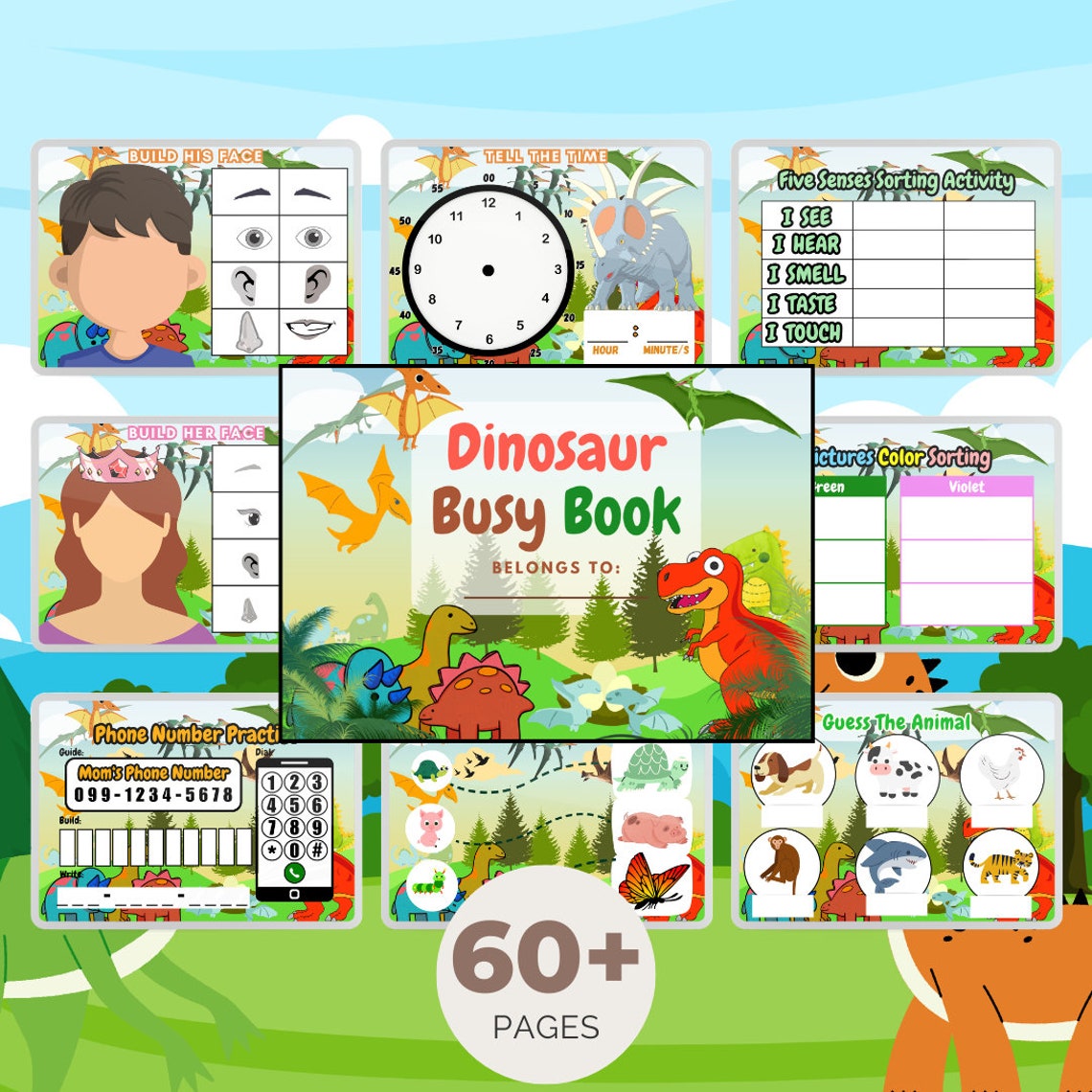 Dinosaur Busy Book Template, Activities, Children Book, Learning Book ...