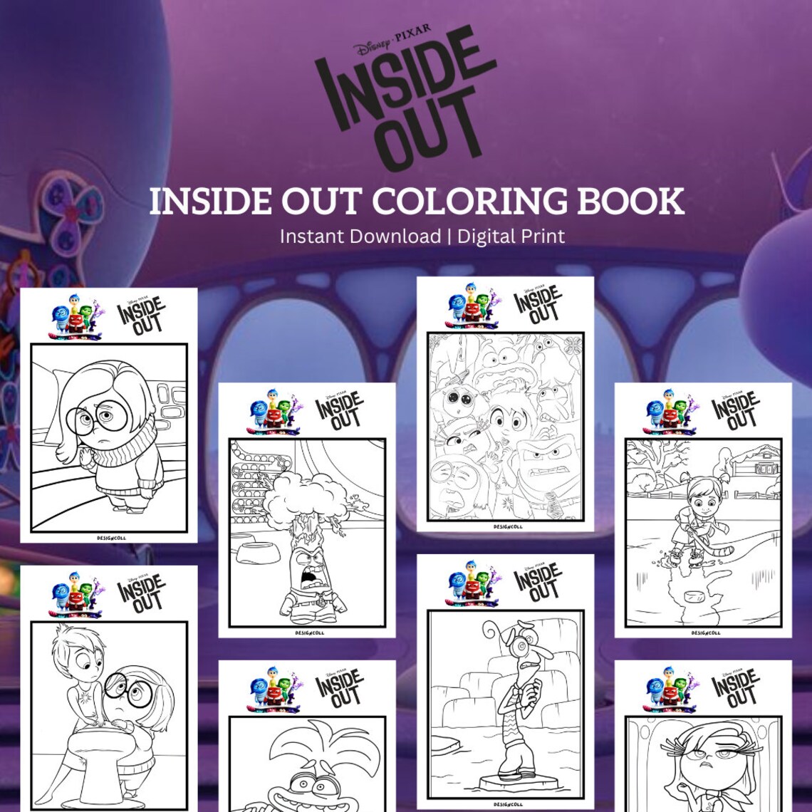 Inside Out Coloring Book: Cartoon Art, Creative Designs (PDF) - Etsy