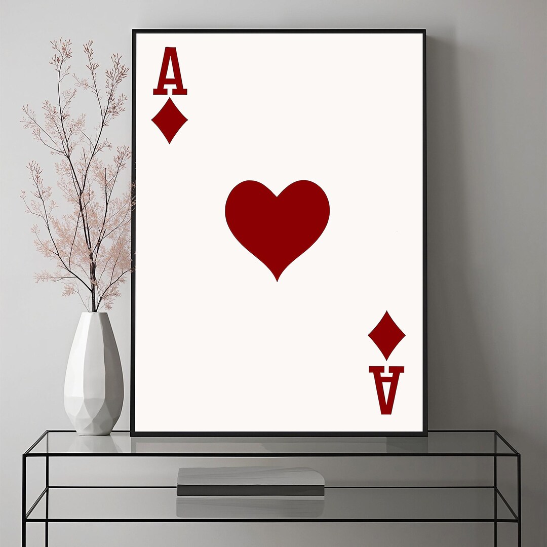 Red Ace of Diamonds Hearts Playing Card Poker Print Couple Gifts Ideas ...