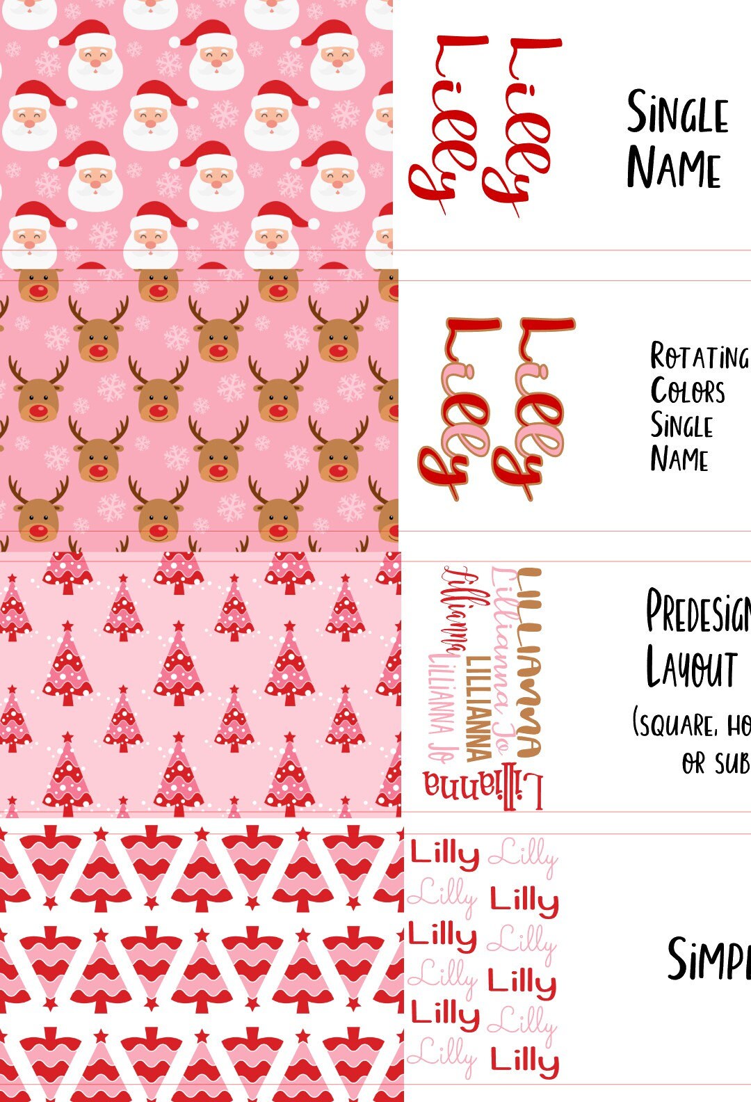 Personalized Pink Christmas Print Design Fabric Strips - Etsy