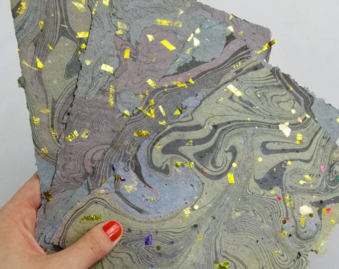 6 Sheets Handmade Marbled Paper With Homemade Paper // 8 - Etsy