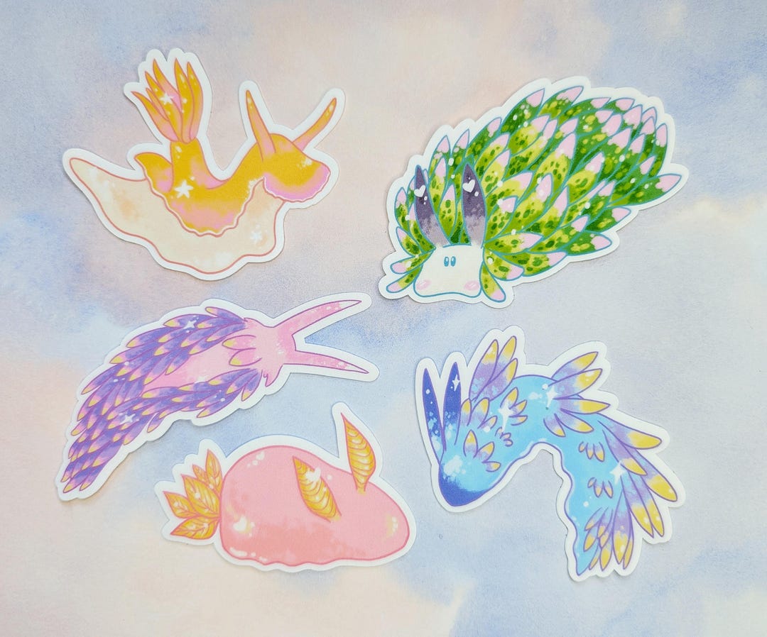 Cute Sea Slug Stickers Set of 5 Matte or Holographic Vinyl Stickers - Etsy