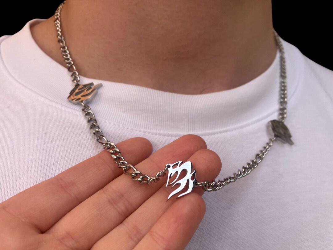 Flame Necklace Stainless Steel Fire Chain Necklace Streetwear Unique ...