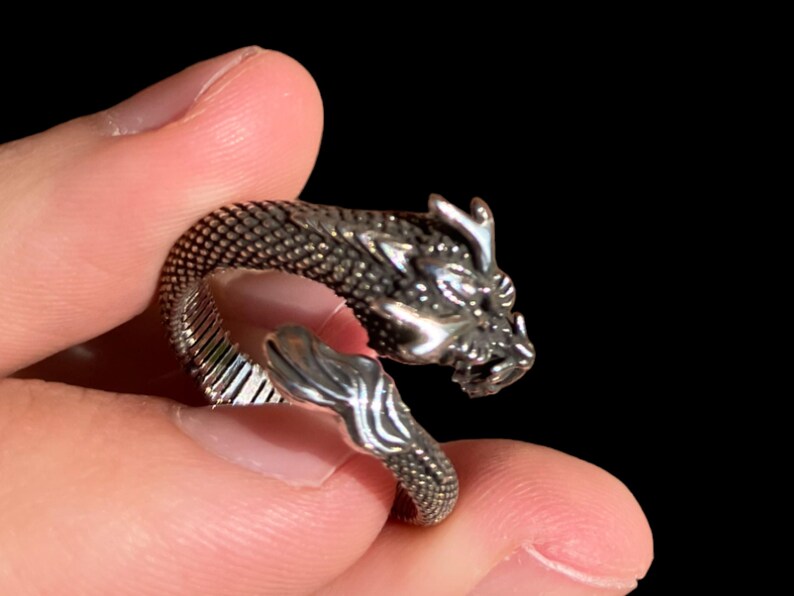 Dragon Face Ring Sterling Silver Adjustable Opening Ring Fantasy ...