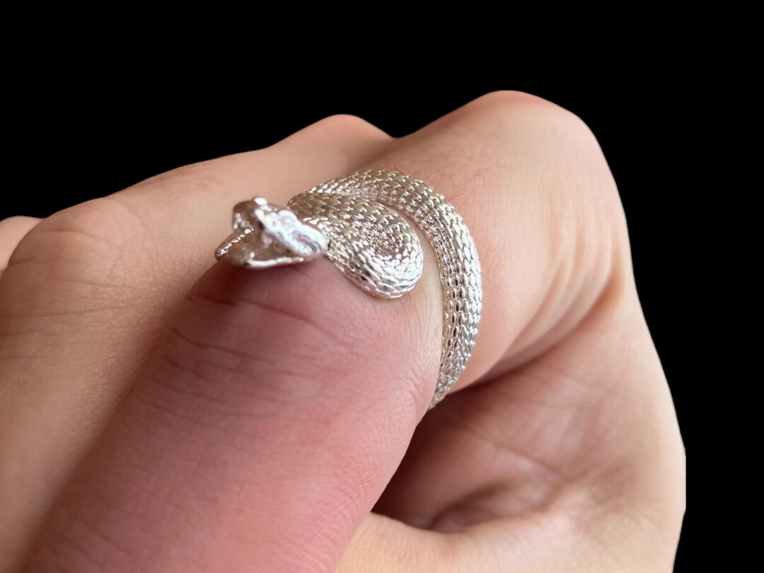 Snake Open Mouth Ring Silver Snake Ring Stainless Steel Adjustable ...