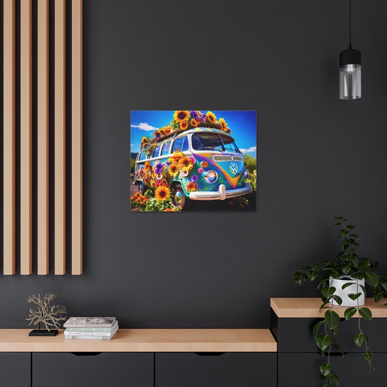 Vibrant VW Bus Canvas Print Multi-color & Sunflower Art, Boho Home ...