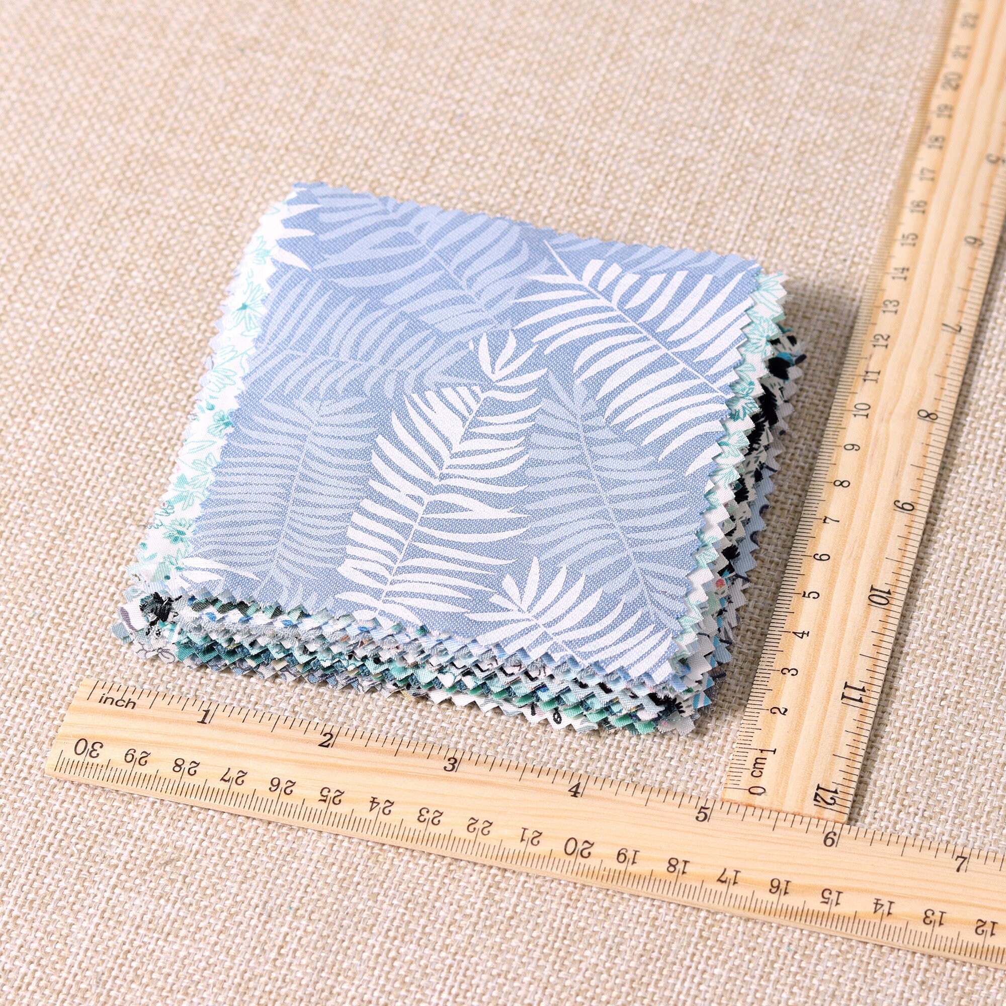 50pcs Blue Fabric Scraps 4x4 Cotton Pieces, Mixed Floral Fabric, Sewing ...