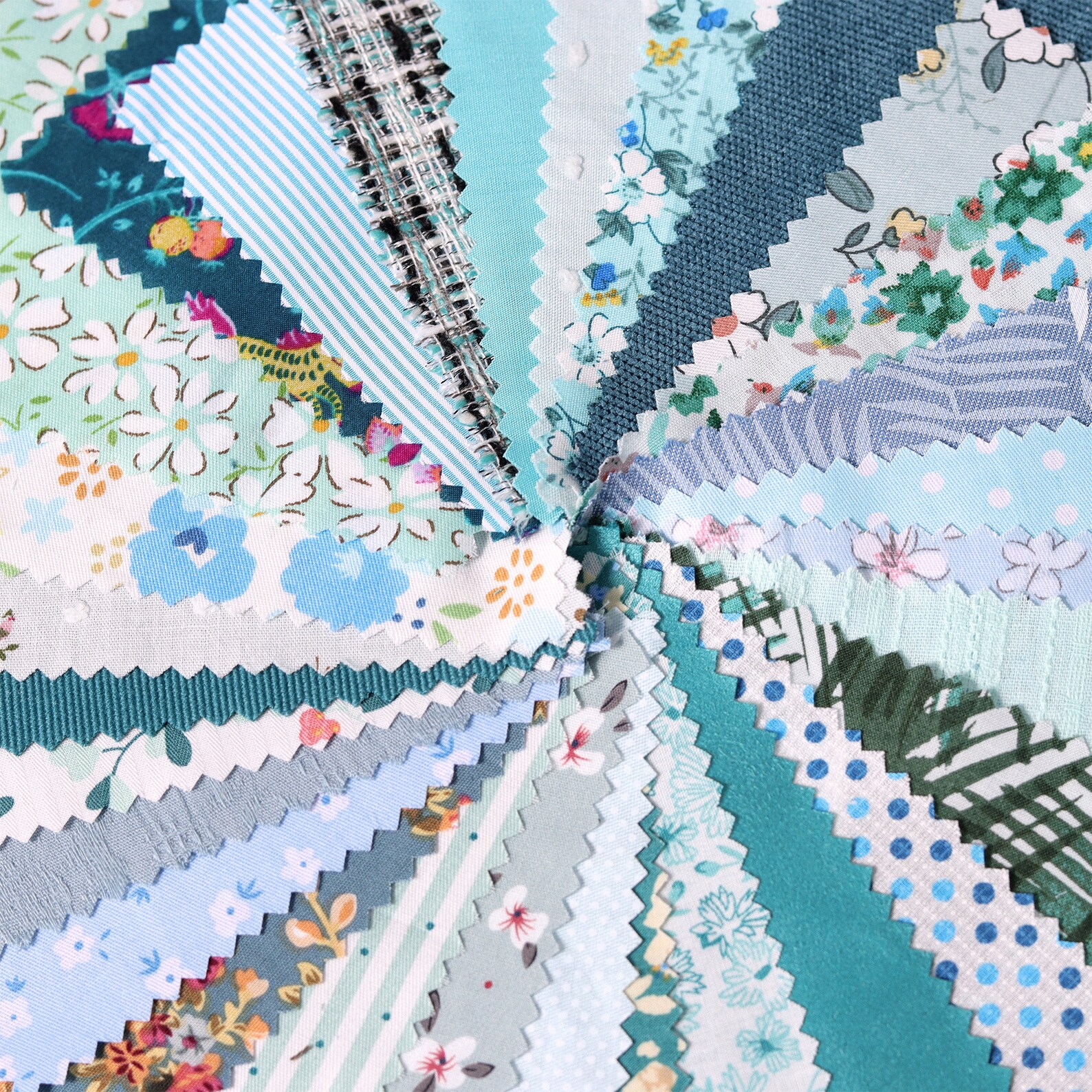 50pcs Blue Fabric Scraps 4x4 Cotton Pieces, Mixed Floral Fabric, Sewing ...